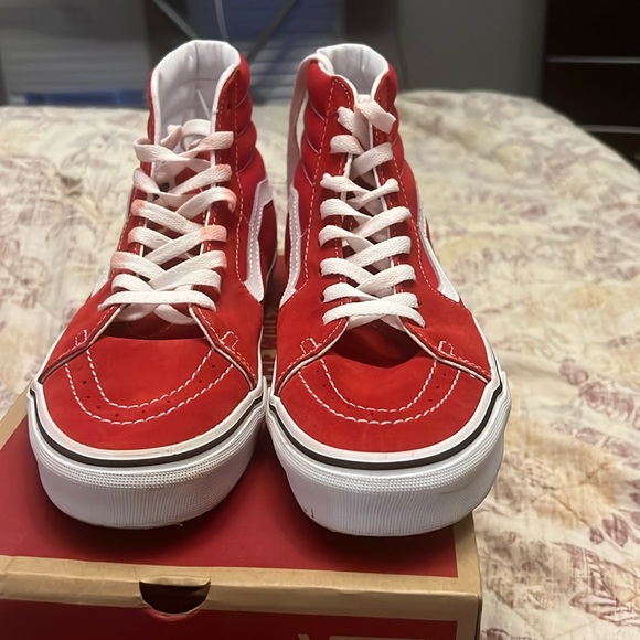 Vans | Shoes | Mens Red And White High Top Vans Only Worn Twice | Poshmark